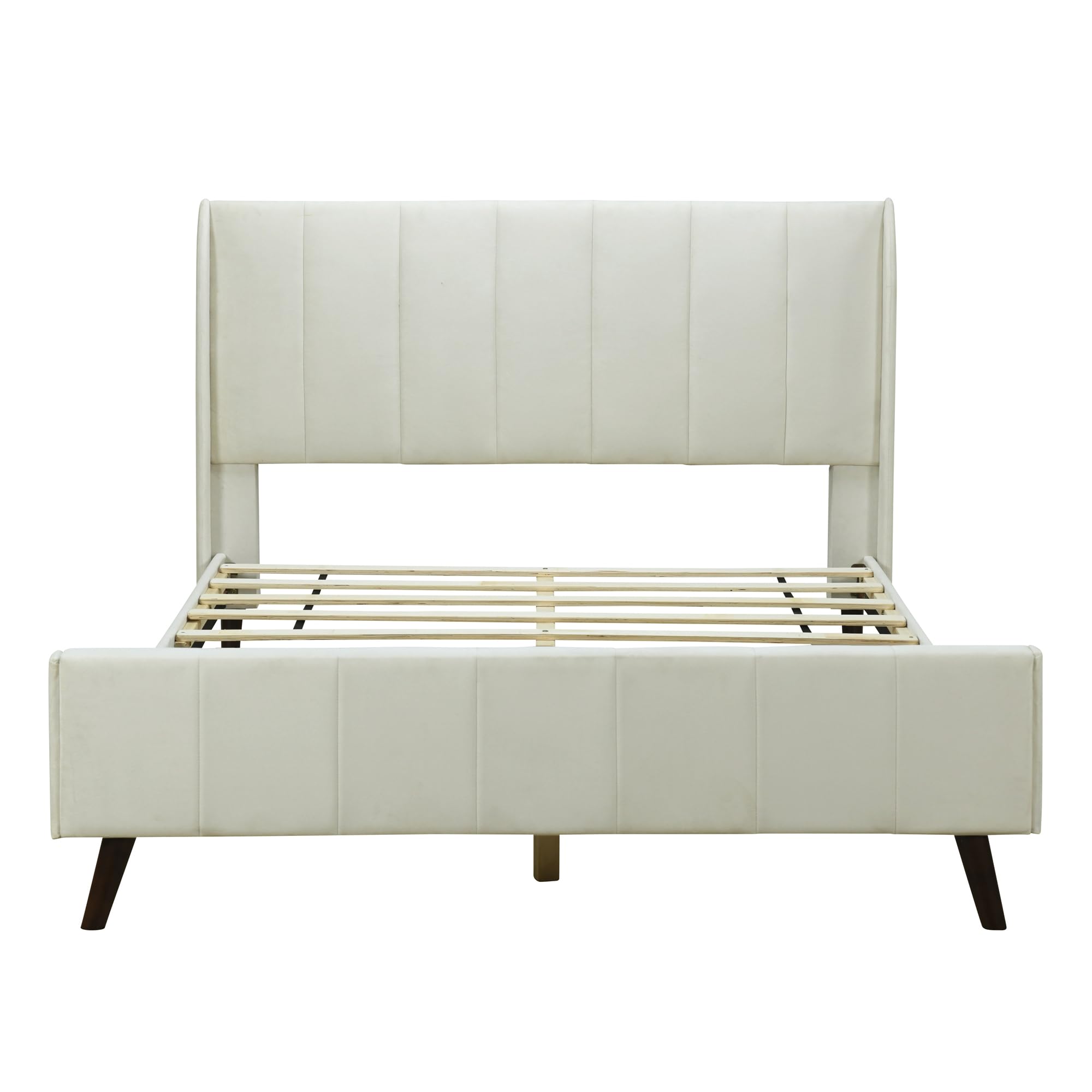 Prohon Upholstered Platform Bed with Tufted Headboard and Soft Wingback, Queen Size Bed Frame No Box Spring Needed, Velvet Bedframe w/Wood Slat Mattress Foundation, Beige