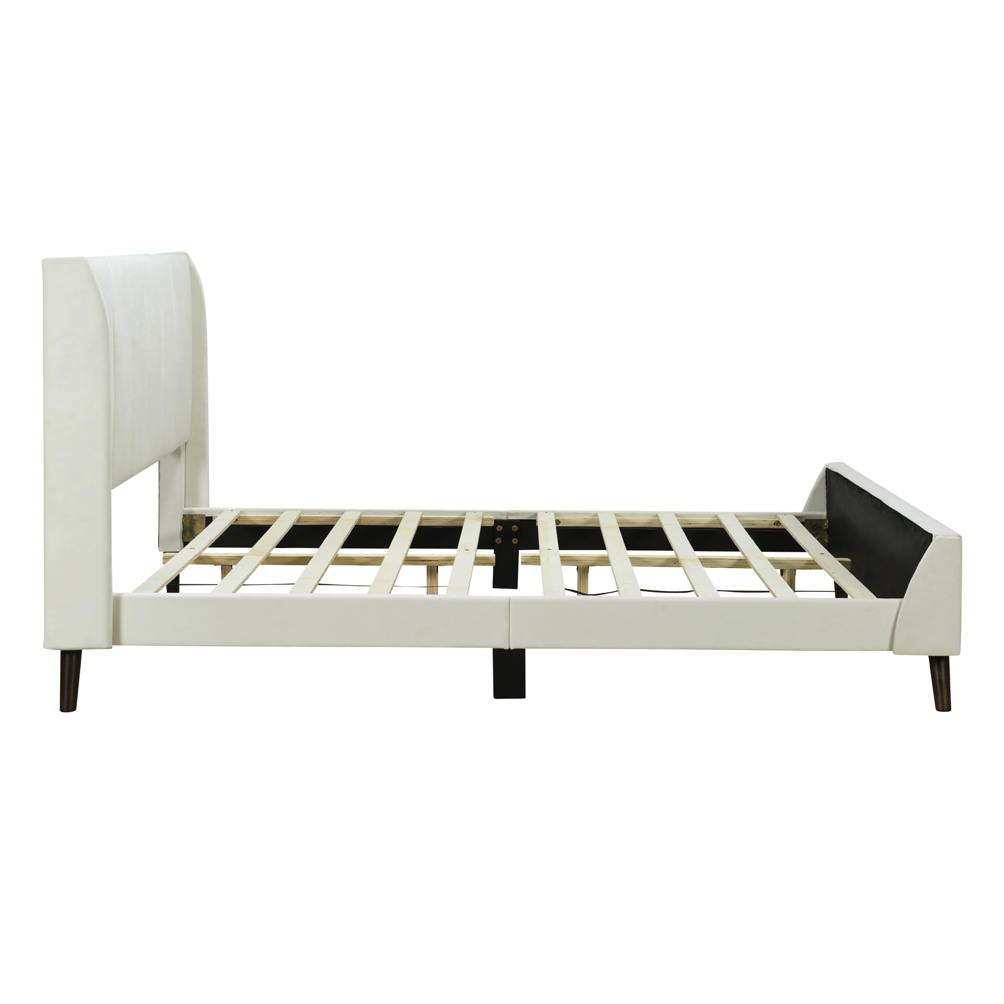 Prohon Upholstered Platform Bed with Tufted Headboard and Soft Wingback, Queen Size Bed Frame No Box Spring Needed, Velvet Bedframe w/Wood Slat Mattress Foundation, Beige