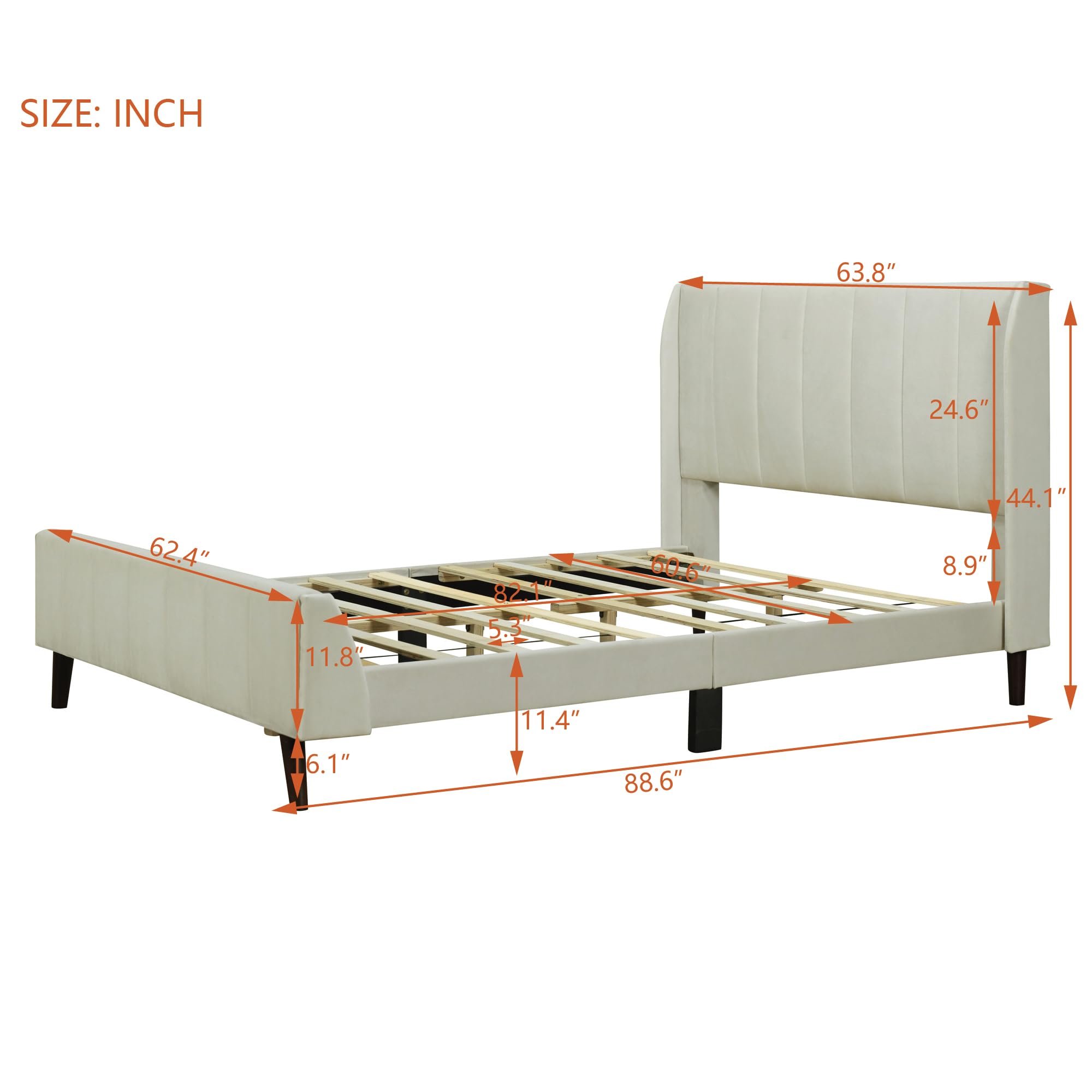 Prohon Upholstered Platform Bed with Tufted Headboard and Soft Wingback, Queen Size Bed Frame No Box Spring Needed, Velvet Bedframe w/Wood Slat Mattress Foundation, Beige