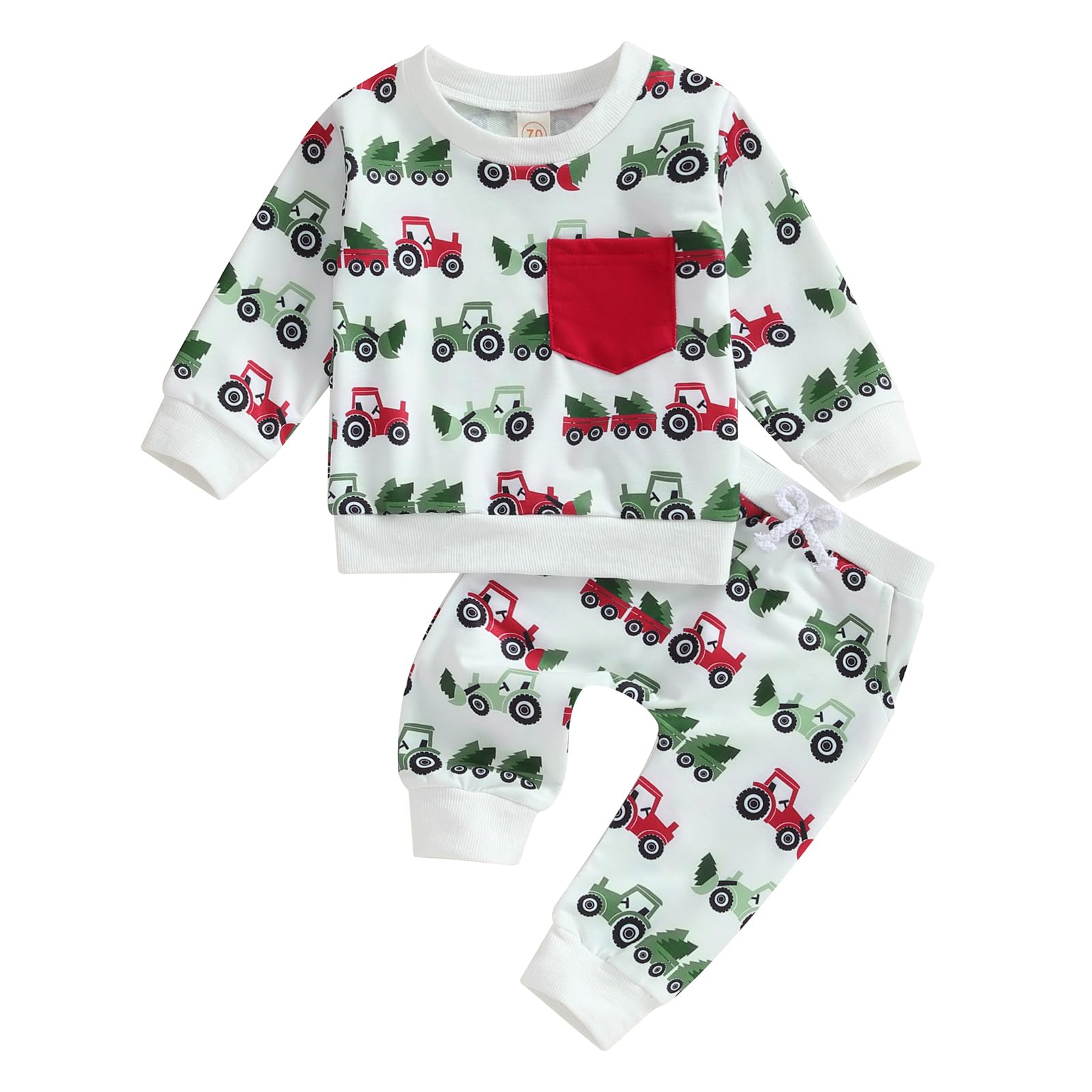 Christmas Outfit Toddler Baby Boy Girl Clothes 0 3 6 9 12 18 24Months 2t 3t Xmas Tree Sweatshirt Top+Long Pants Set (Christmas Car Tree Outfits, 12-18 Months)
