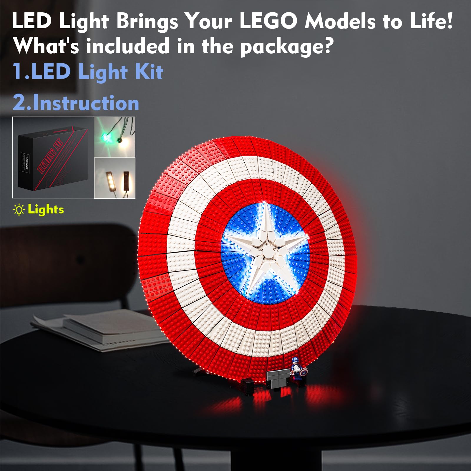 VONADO LED Light Kit Compatible with Lego Captain America's Shield 76262, DIY Creative Lighting Set Accessories Compatible with Lego 76262 Building Set (Lights Only, No Models)