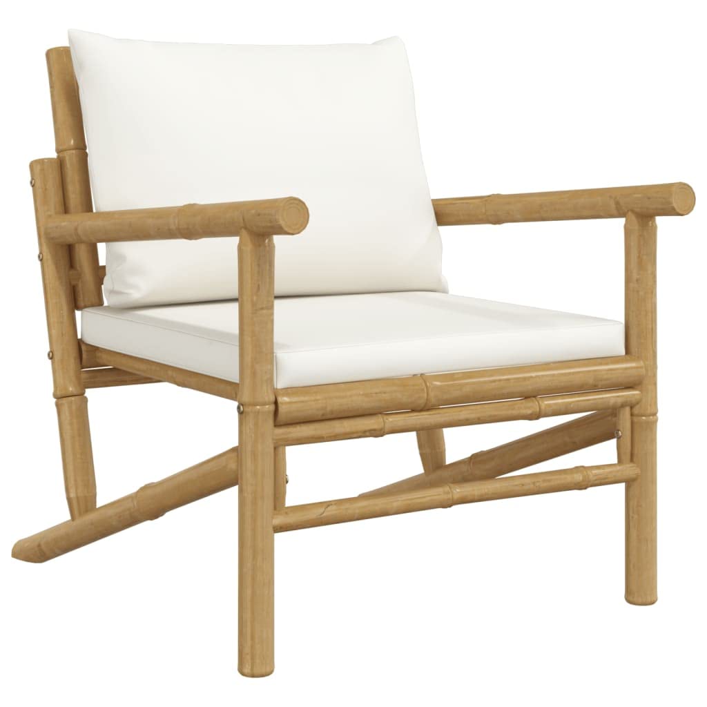 FAMIROSA Patio Chairs 2 pcs with Cream White Cushions Bamboo,19.5 KG,363462