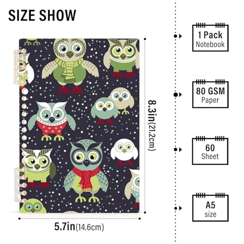 SPRIPORT Christmas Night Owls Spiral Journal Notebook for Women Men A5 Memo Notepad Sketchbook with Durable Hardcover & 60 Pages Diary Spiral Book for Journaling Boys Grils Study Notes Work School