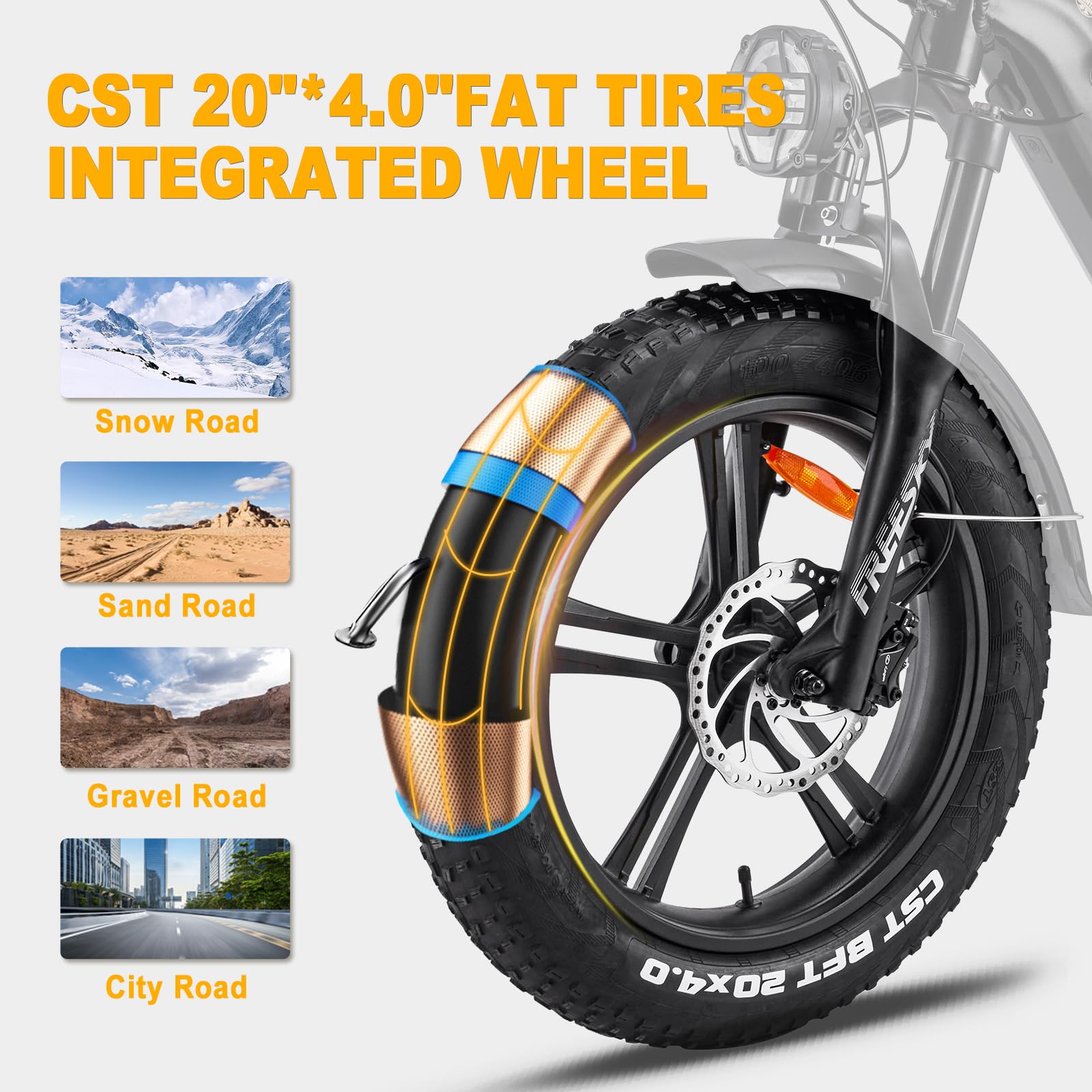 FREESKY Electric Bike for Adults 1200W Motor 48V 20AH Removable Battery Step-Thru up to 28+MPH&90Miles Ebike, 4.0×20” Fat Tires Electric Bicycle with Rear Basket(Latest Release)