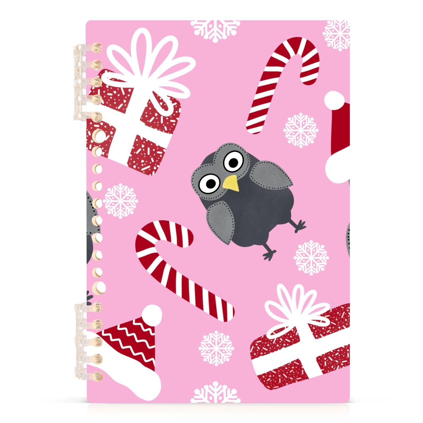 SPRIPORT Christmas Owls Pink Spiral Journal Notebook for Women Men A5 Memo Notepad Sketchbook with Durable Hardcover & 60 Pages Writing Journal for Journaling Boys Grils Study Notes Work School