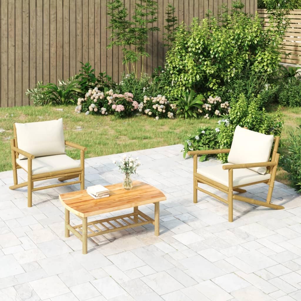 FAMIROSA Patio Chairs 2 pcs with Cream White Cushions Bamboo,19.5 KG,363462
