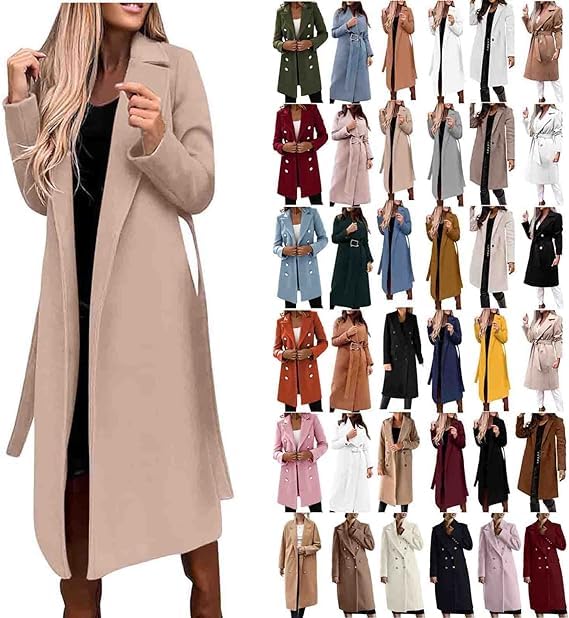 Hvyesh Deals Prime of the Day Today Only Women's Wool Blend Trench Winter Jackets Mid Long Warm Pea Coats Dressy Casual Double Breasted Overcoat with Pockets Sales Today Deals Prime Clearance