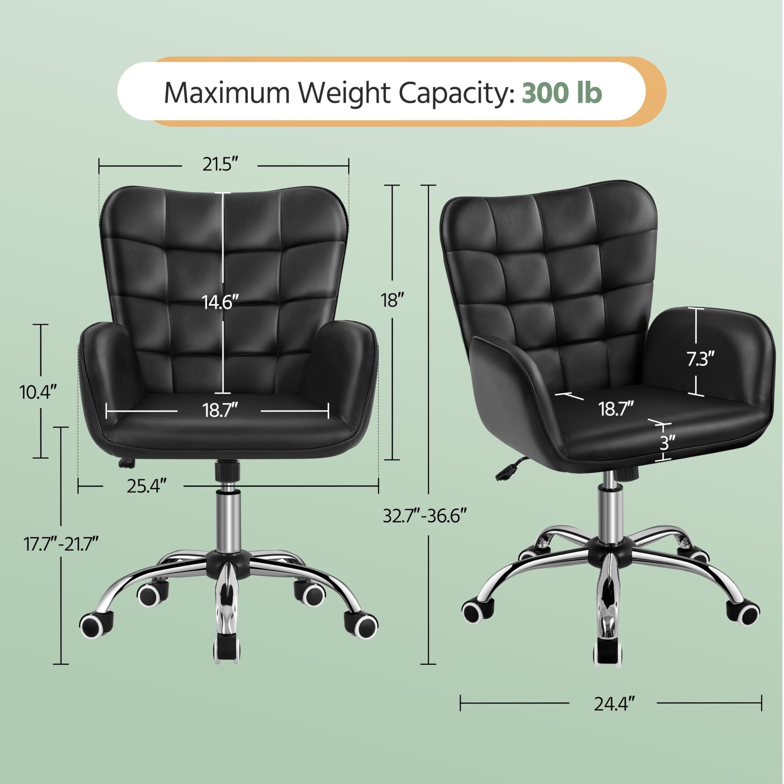 Yaheetech Modern Faux Leather Office Chair Ergonomic Adjustable Computer Chair with Wide Seat, Padded Armrests for Study, Bedroom Black