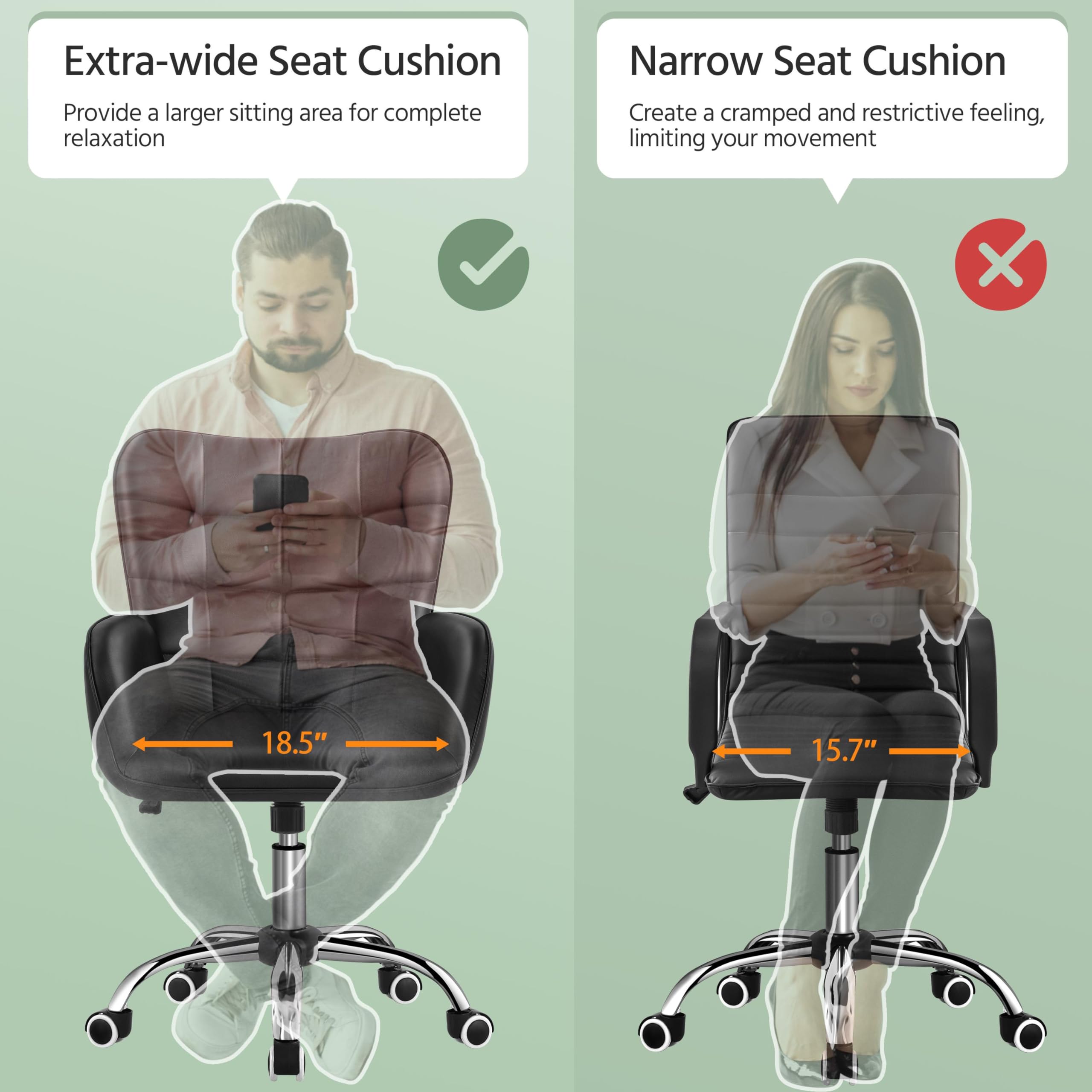 Yaheetech Modern Faux Leather Office Chair Ergonomic Adjustable Computer Chair with Wide Seat, Padded Armrests for Study, Bedroom Black