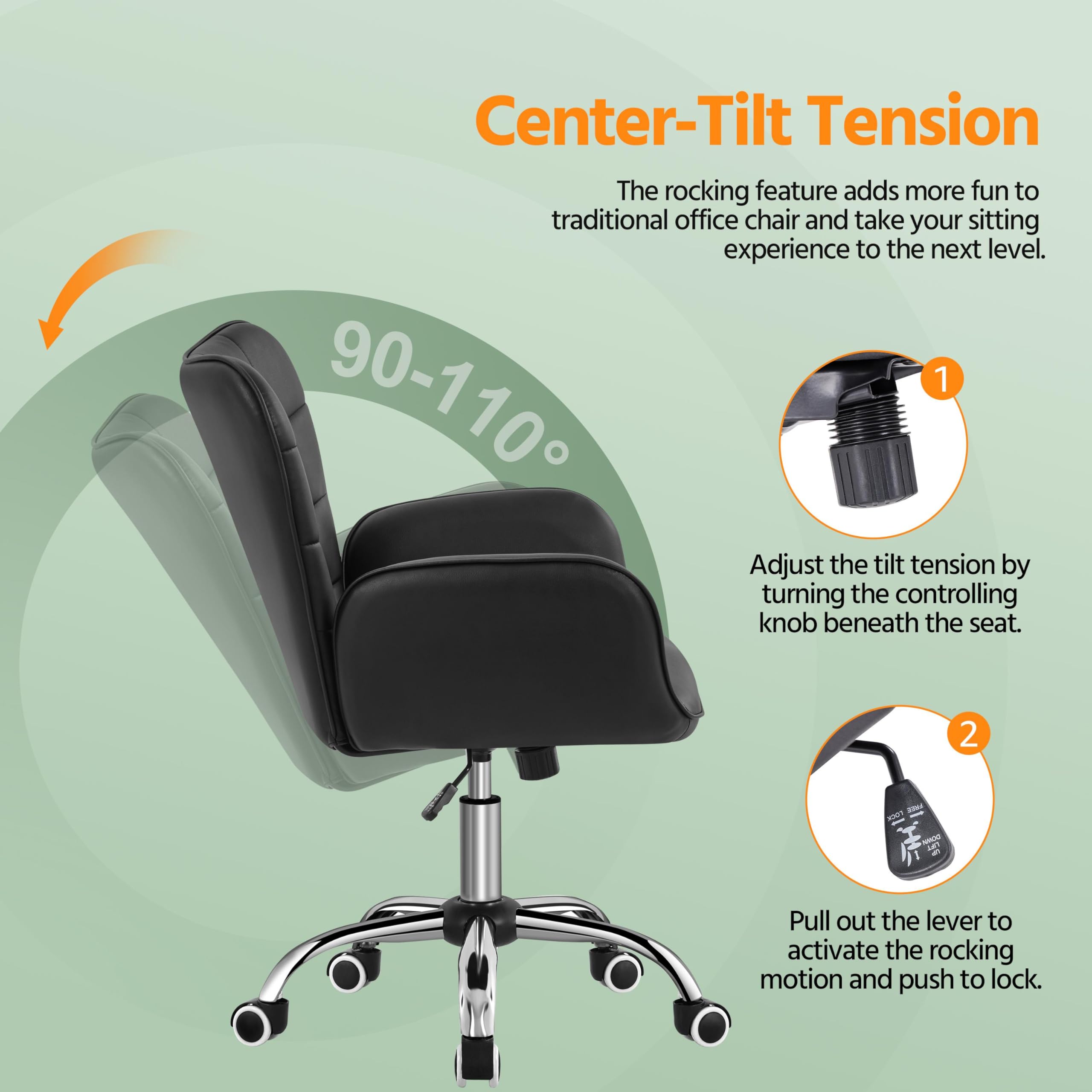 Yaheetech Modern Faux Leather Office Chair Ergonomic Adjustable Computer Chair with Wide Seat, Padded Armrests for Study, Bedroom Black
