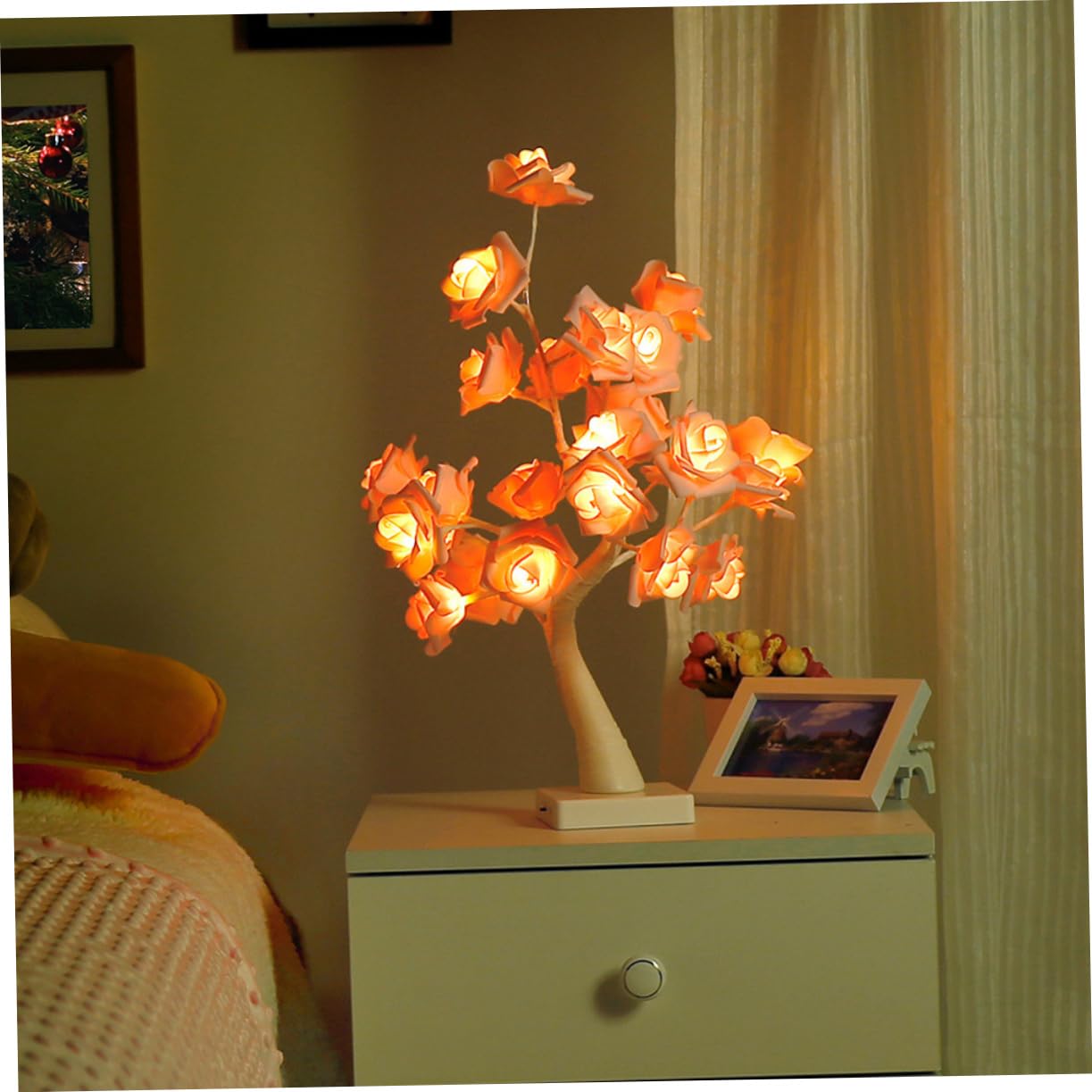 DOITOOL Rose Tree Lamp Led Night Light Decorative Home Lighting Warm White Table Lamp Battery Cozy Atmosphere