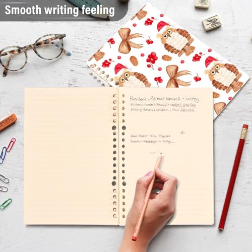 SPRIPORT Christmas Hat Owls Spiral Journal Notebook for Women Men A5 Memo Notepad Sketchbook with Durable Hardcover & 60 Pages Diary Spiral Book for Boys Grils Study Notes Work School Journaling