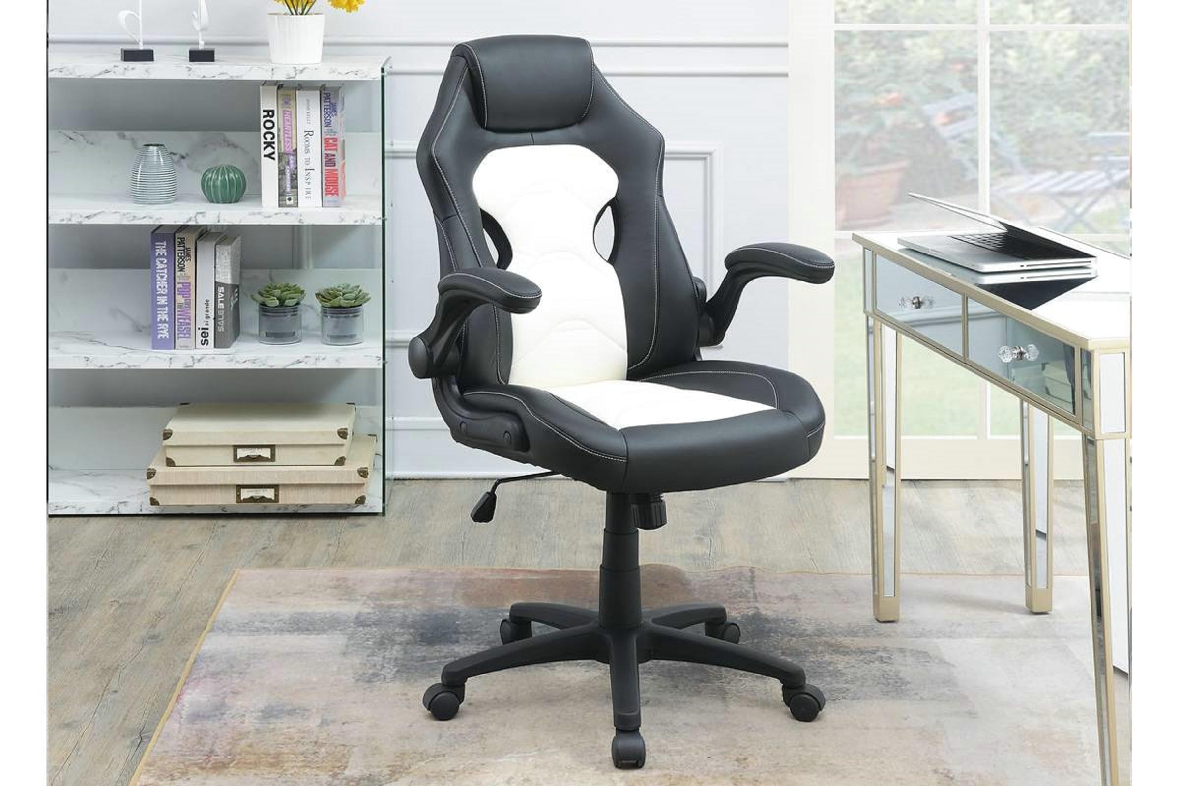 Aienid Fabric Black White Office Chair Upholstered 1Pc Comfort Chair Relax Gaming Office Chair Work