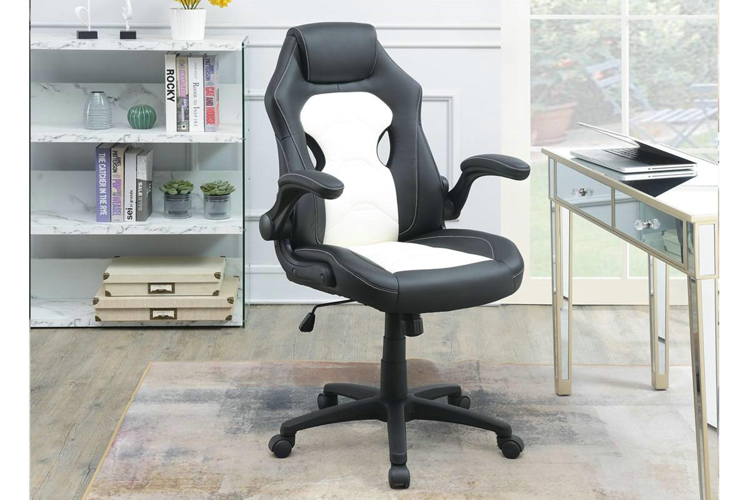 Aienid Fabric Black White Office Chair Upholstered 1Pc Comfort Chair Relax Gaming Office Chair Work