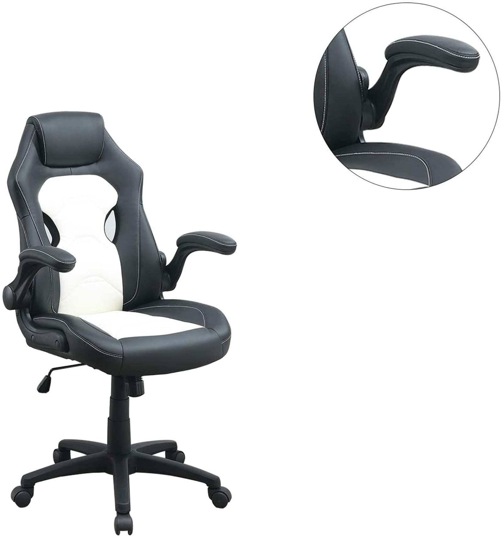 Aienid Fabric Black White Office Chair Upholstered 1Pc Comfort Chair Relax Gaming Office Chair Work
