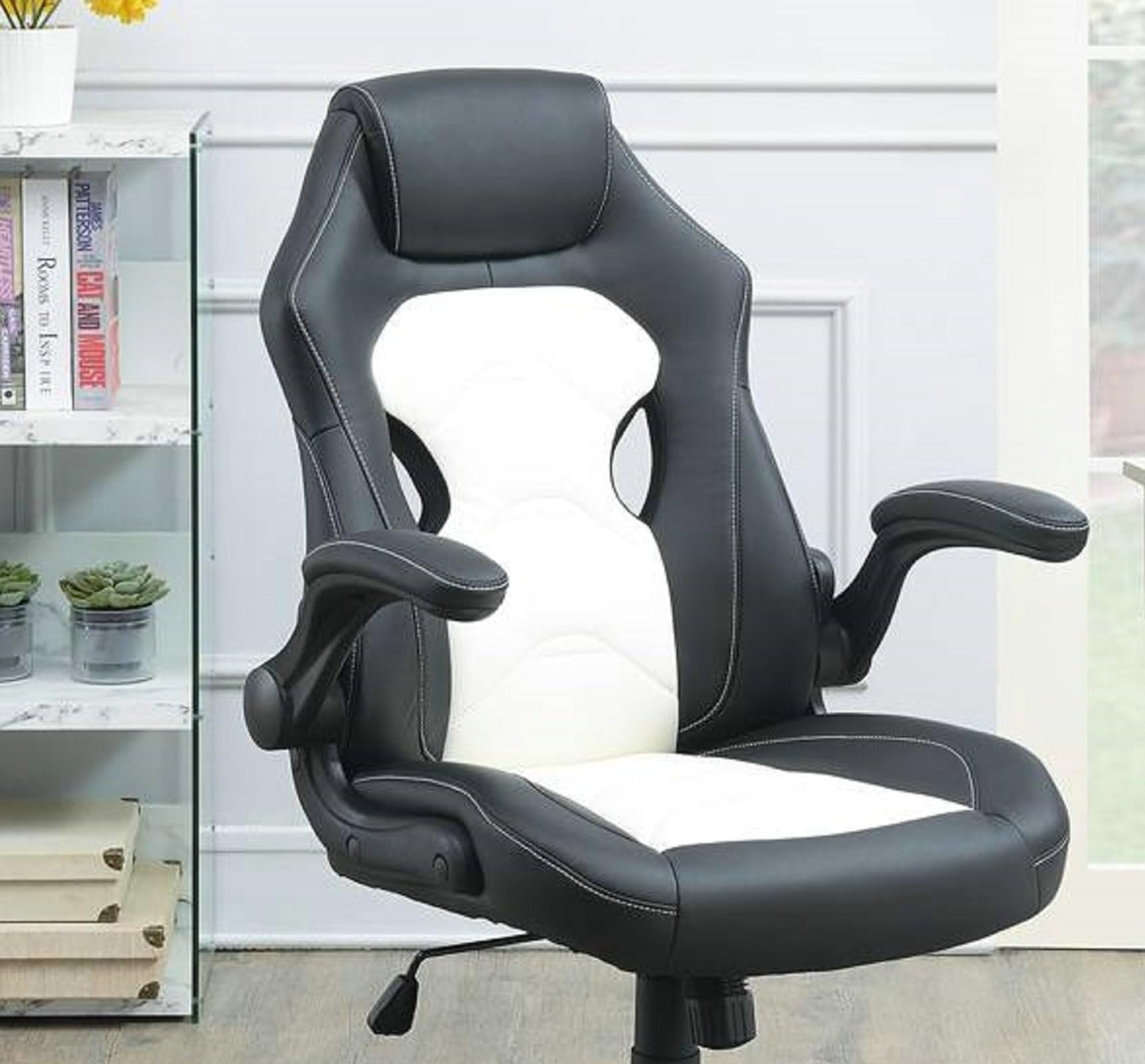 Aienid Fabric Black White Office Chair Upholstered 1Pc Comfort Chair Relax Gaming Office Chair Work