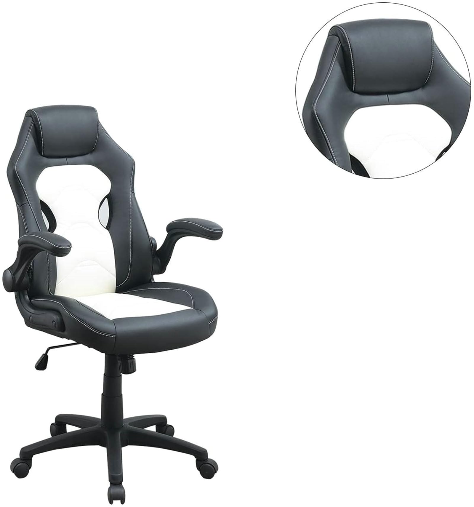 Aienid Fabric Black White Office Chair Upholstered 1Pc Comfort Chair Relax Gaming Office Chair Work