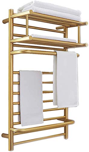 Bathroom Wall Heater Towel Warmers for Bathroom, Wall Mounted Electric Heated Towel Rack, 304 Stainless Steel Towel Dryer Rack Heated Towel Bars, Towel Rail Rack for Bathroom, Gold (Golden Hardwired