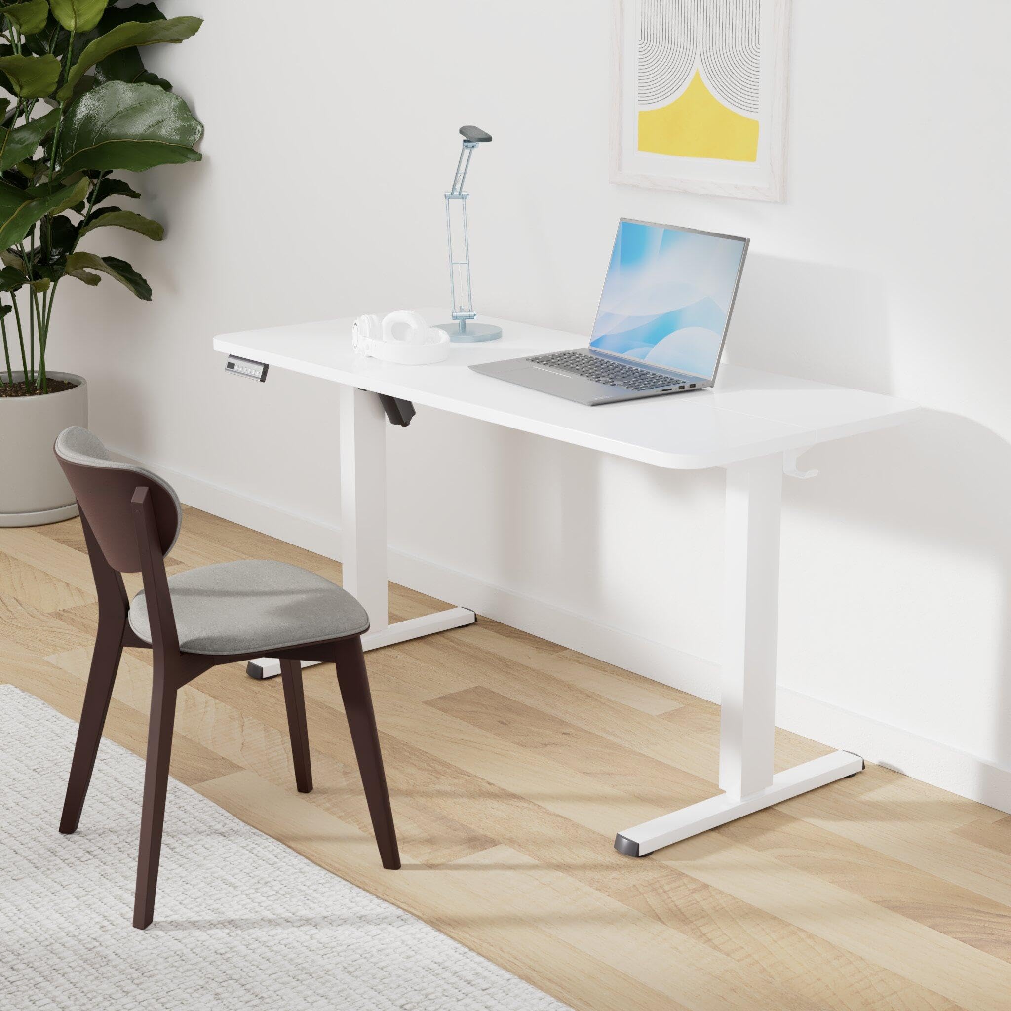 Standing Desk, Height Adjustable Desks with Powerful Motor and Cable Management,electric Sit Stand Desk with Hight Preset Design for Home Office Use 55x24 in White