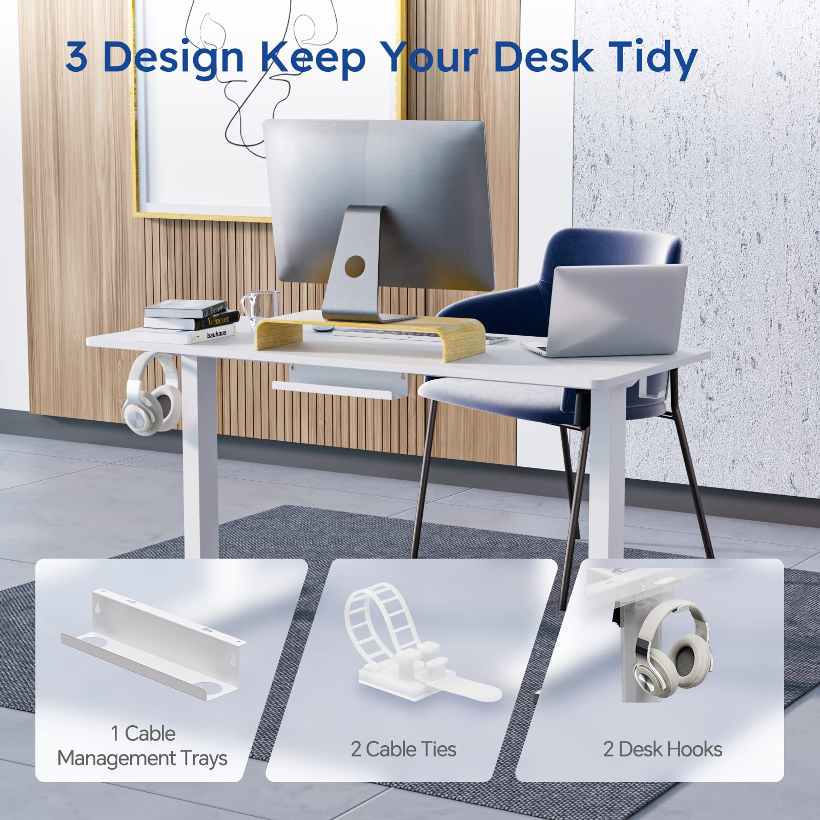 Standing Desk, Height Adjustable Desks with Powerful Motor and Cable Management,electric Sit Stand Desk with Hight Preset Design for Home Office Use 55x24 in White