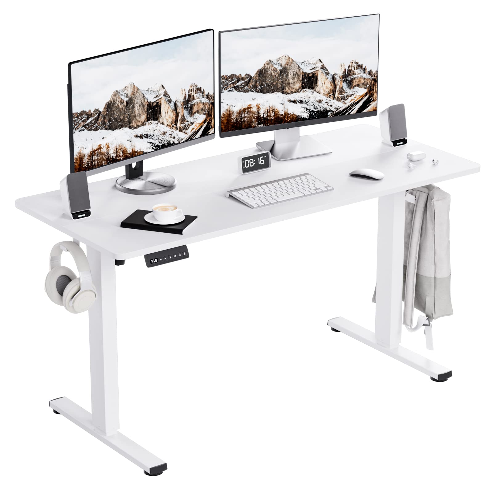 Standing Desk, Height Adjustable Desks with Powerful Motor and Cable Management,electric Sit Stand Desk with Hight Preset Design for Home Office Use 55x24 in White