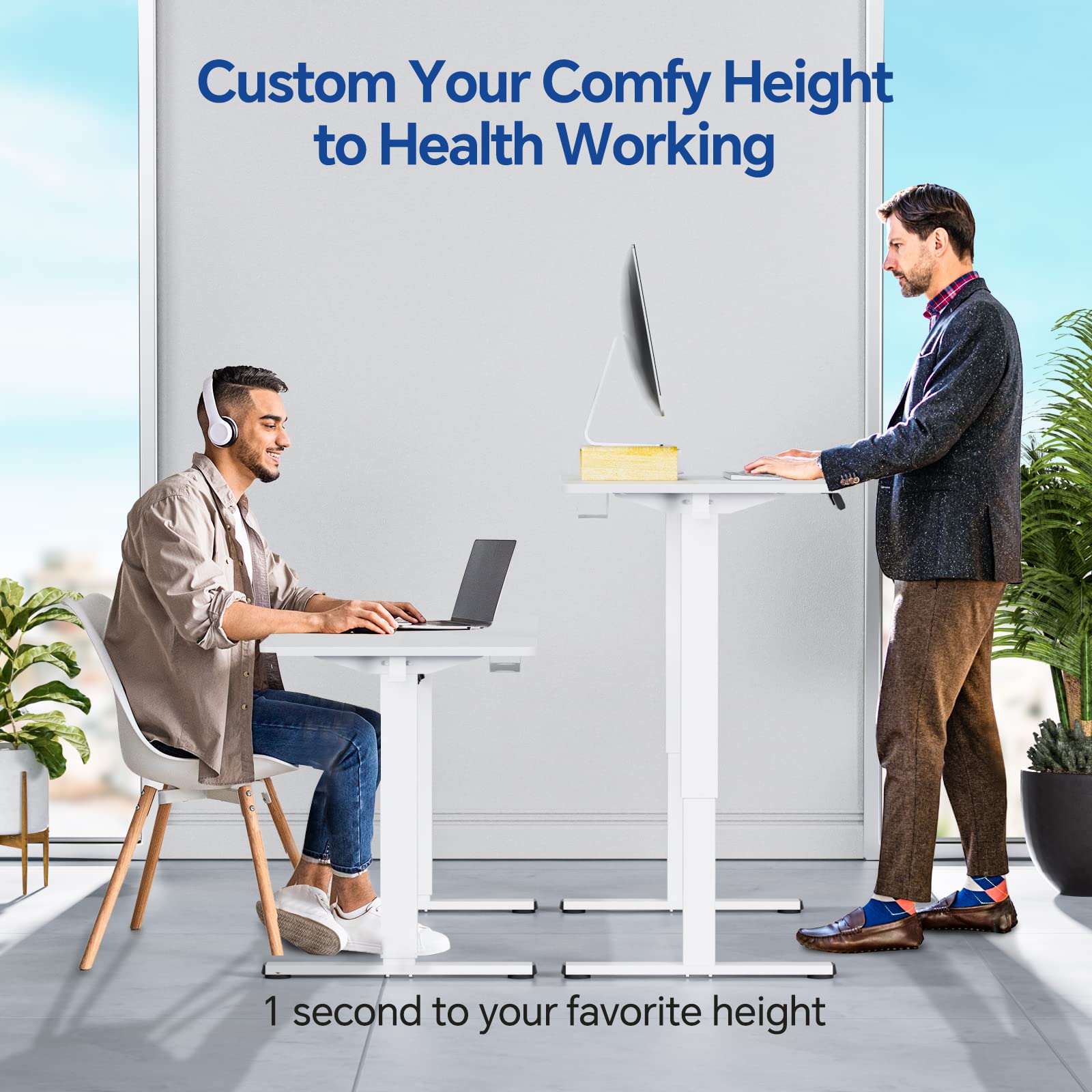 Standing Desk, Height Adjustable Desks with Powerful Motor and Cable Management,electric Sit Stand Desk with Hight Preset Design for Home Office Use 55x24 in White