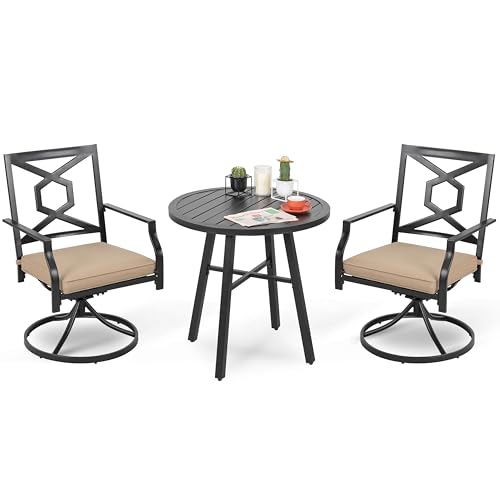 NUU GARDEN 3 Pieces Patio Furniture Set Rocking Bistro Set,Outdoor Patio Bistro Set with Round Coffee Table and 2 Swivel Rocker Chairs for Garden Balcony Backyard Poolside,Black and Beige