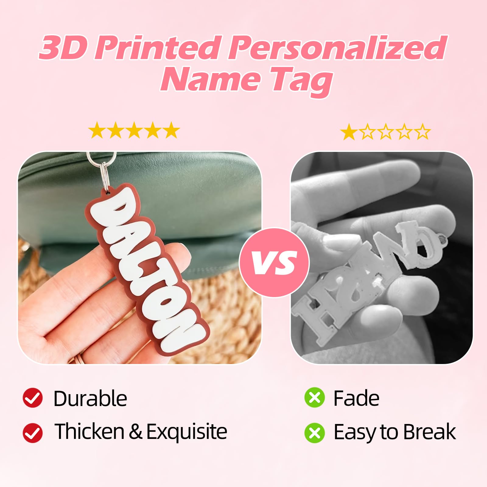 Custom Name Keychain Personalized, 3D Printed Personalized Name Keychains for Car Key, Backpack, Customized Key Chain for Women