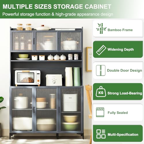 NENAGGE Kitchen Pantry Storage Cabinet, 69" Freestanding Microwave Cupboard with Double Doors & Acrylic Translucent Window, Buffet with Hutch for Living Room, Dining Room,176×116cm/69×46in