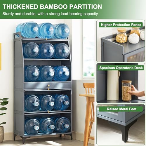 NENAGGE Kitchen Pantry Storage Cabinet, 69" Freestanding Microwave Cupboard with Double Doors & Acrylic Translucent Window, Buffet with Hutch for Living Room, Dining Room,176×116cm/69×46in