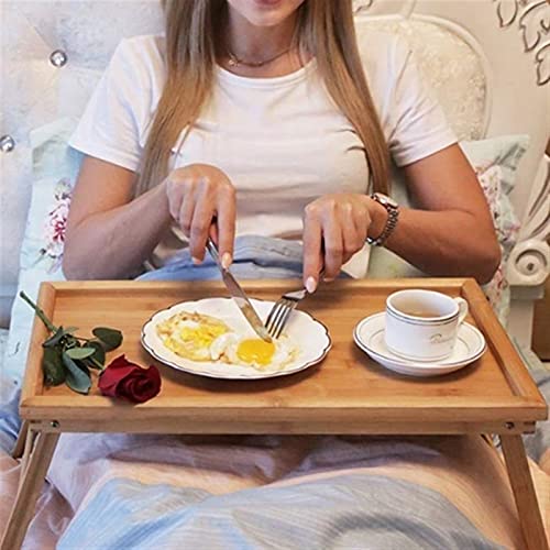 TBGFPO Wooden Folding Laptop Table Breakfast Serving Bed Trays, Adjustable Foldable with Flip Top and Legs Computer Desk Stand