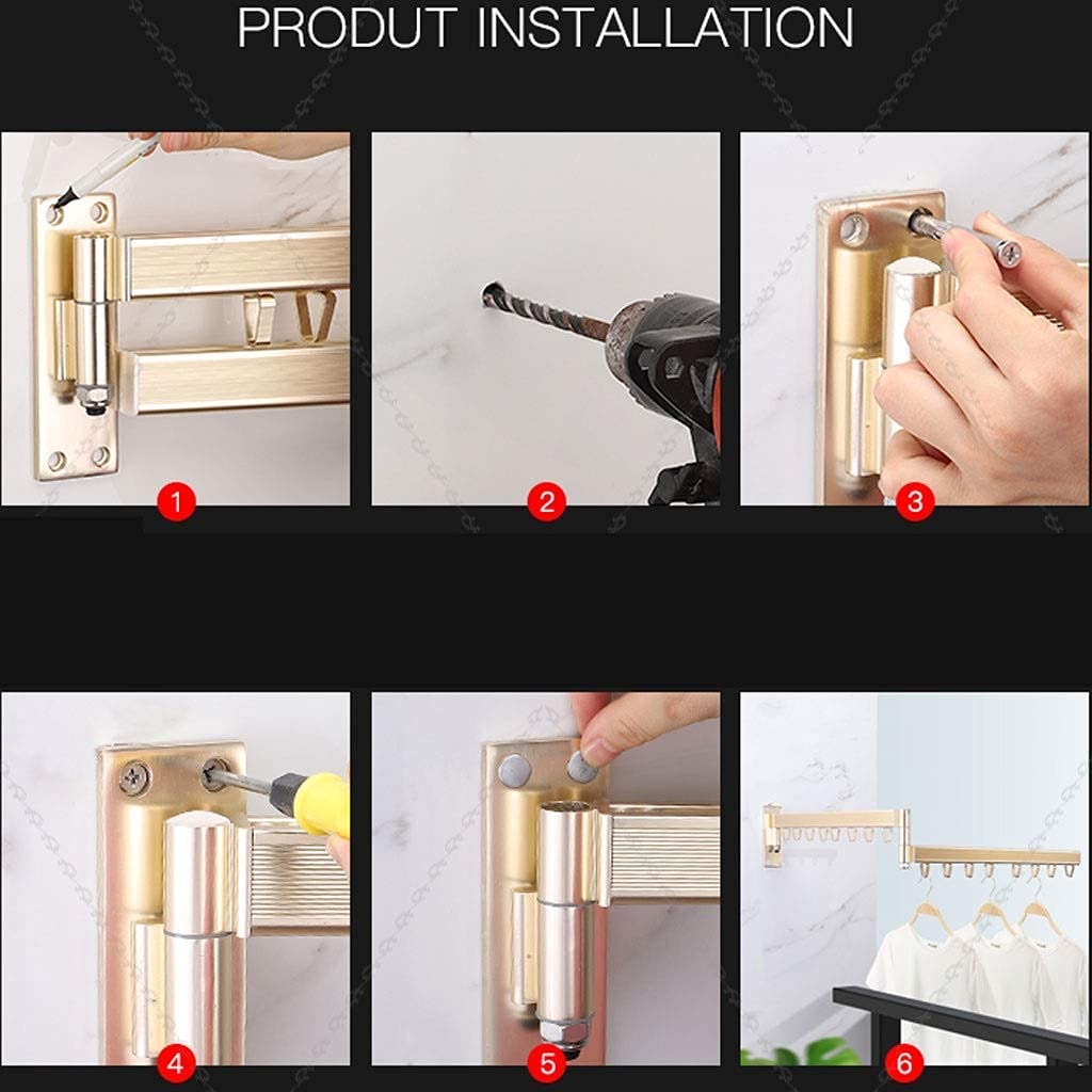 SOVORM Folding Dryer Wall Mounted Clothes Airer Aluminum Extendible Drying Rack Rotatable Towel Pole Holes Shelf Indoor Bathroom Balcony Outdoor (Color : E) The New