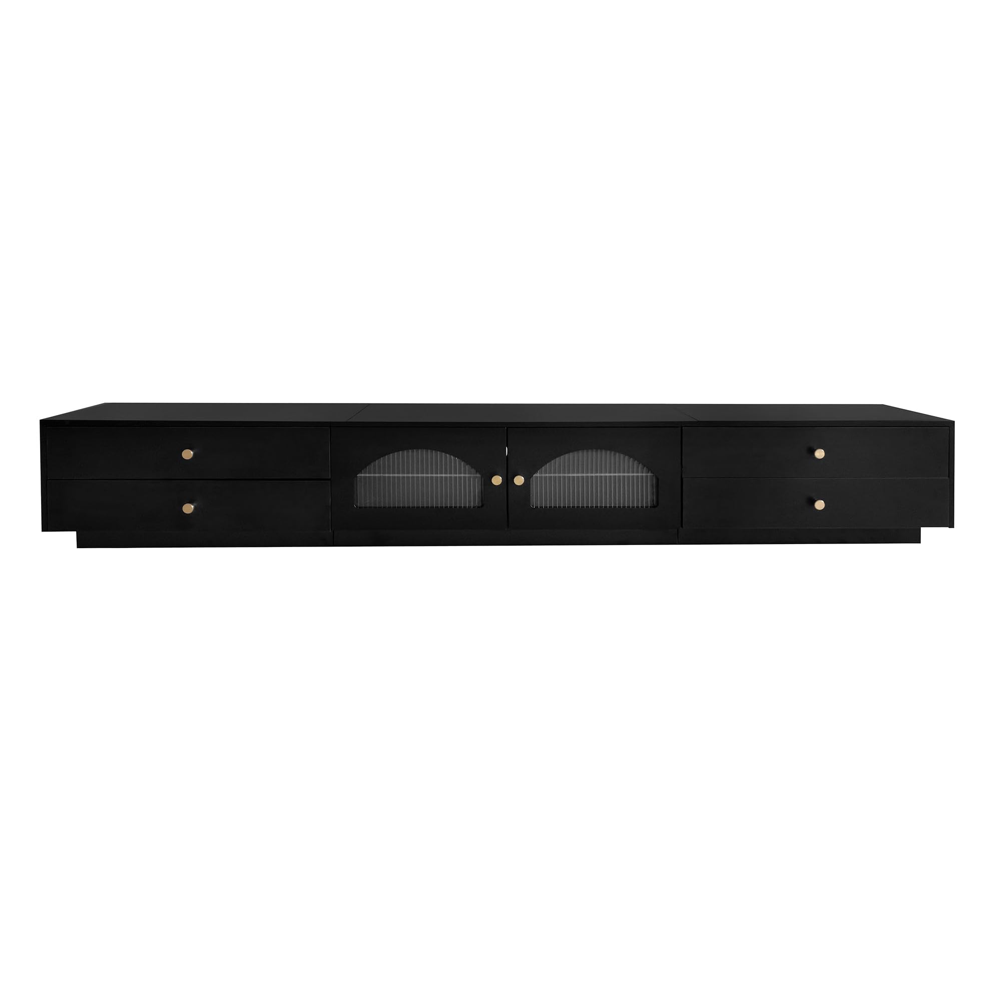 Merax Luxurious TV Stand with Fluted Glass Doors, Elegant and Functional Media Console for Television Up to 90'', Cabinet with Multiple Storage Options, Black