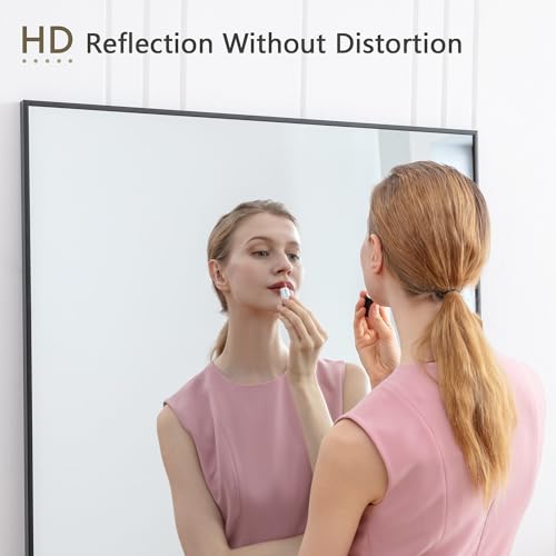 Dolonm 65x22 Inch Full Length Mirror, Modern Design Standing Floor Mirror, Full Body Mirror for Living Room, Bedroom, Bathroom, Cloakroom, Hallway, Black(Aluminum Alloy Frame)