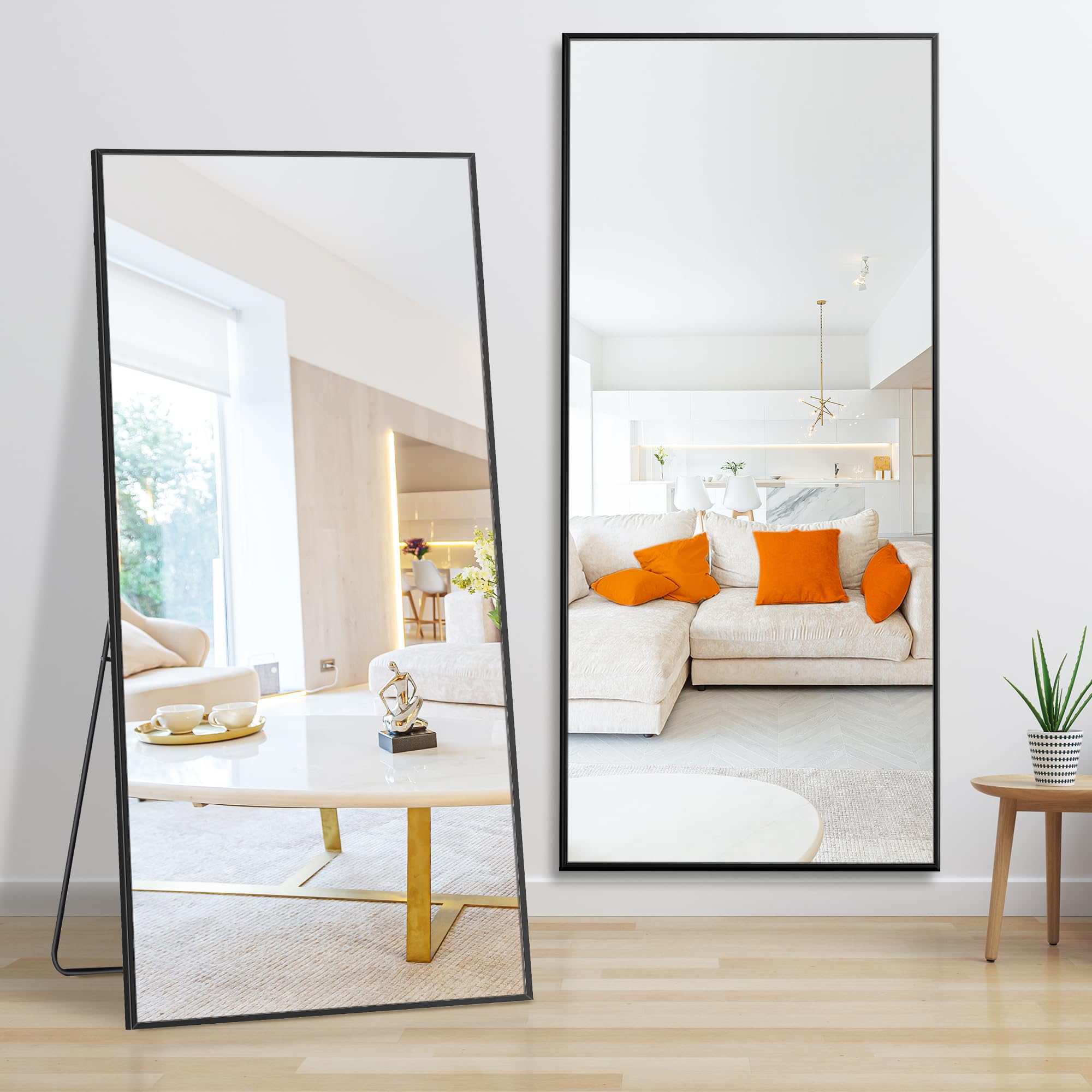 Dolonm 71x28 Inch Full Length Mirror, Modern Design Standing Floor Mirror, Full Body Mirror for Living Room, Bedroom, Bathroom, Cloakroom, Hallway, Black(Aluminum Alloy Frame)