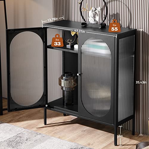 SICOTAS Sideboard Cabinet Buffet, Modern Accent Buffet Storage Cabinet with Glass Doors, Free Standing Cabinet for Living Room, Cupboard Console Table for Kitchen Dining Room, Black