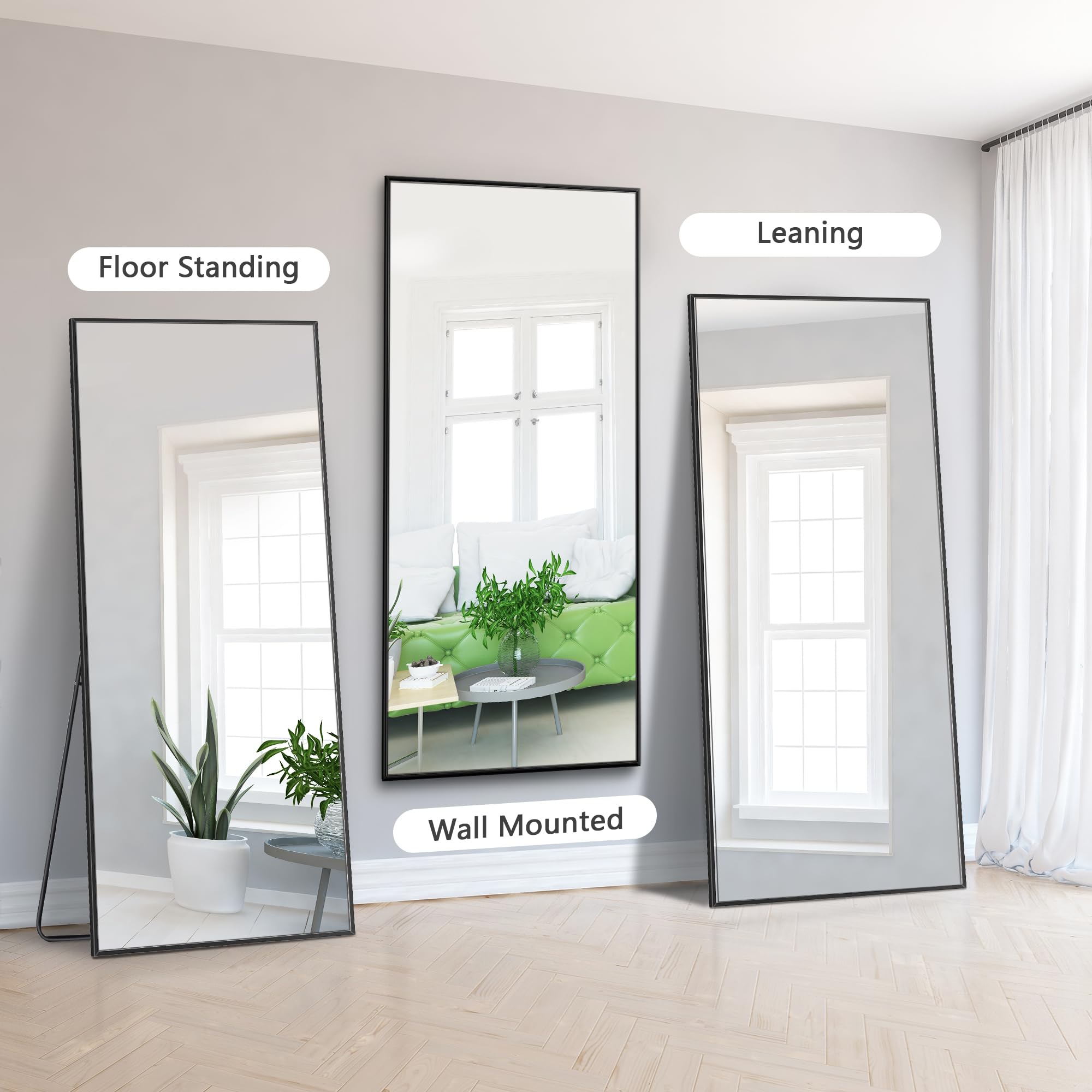 Dolonm 71x28 Inch Full Length Mirror, Modern Design Standing Floor Mirror, Full Body Mirror for Living Room, Bedroom, Bathroom, Cloakroom, Hallway, Black(Aluminum Alloy Frame)