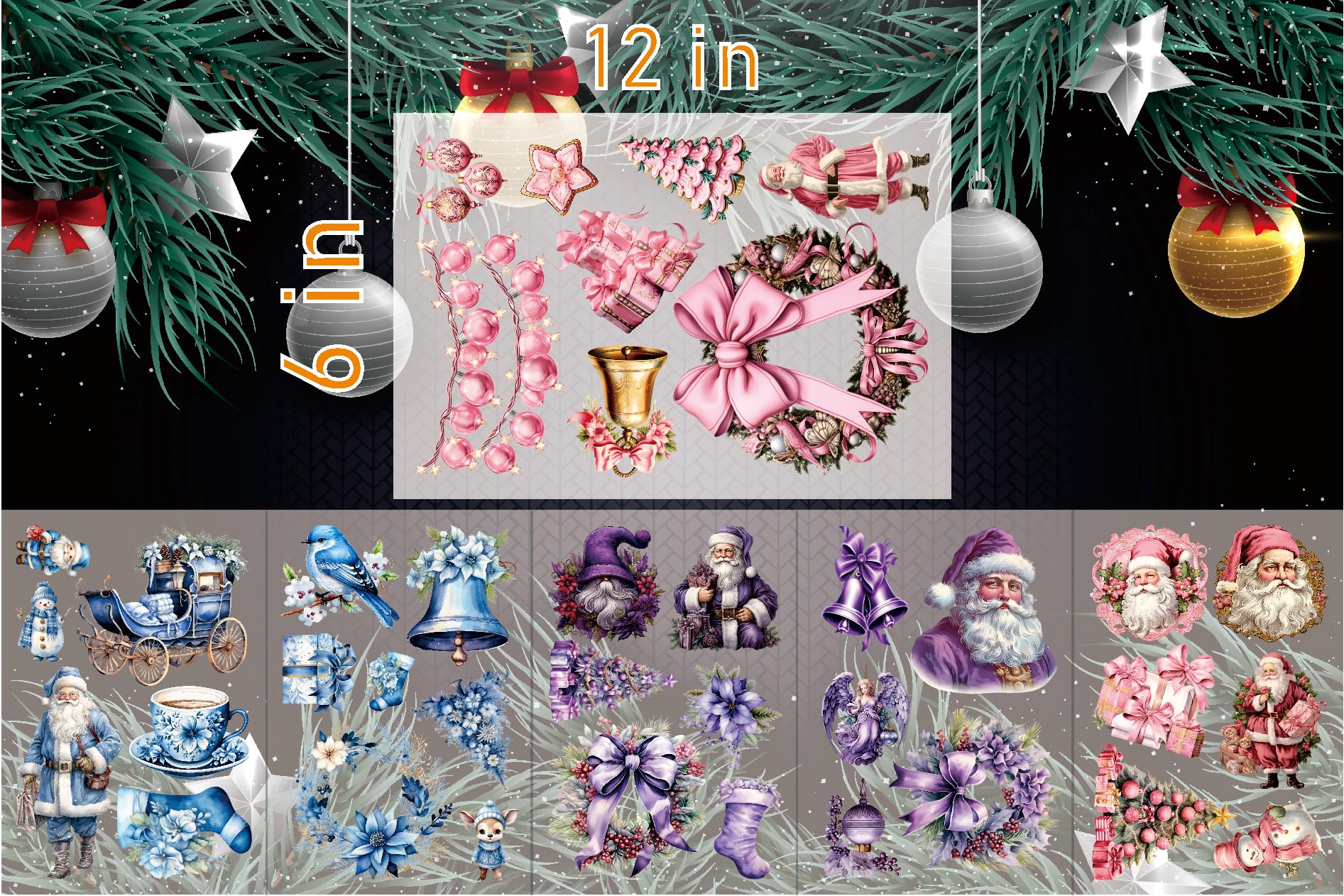 Rub on Transfers for Crafts and Furniture · 6 Design Sheets 7.8”x 12” · Home Decor Transfers · Furniture and Craft Decals ·(Christmas Style Patterns)