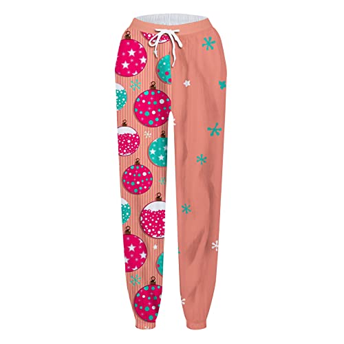Straight Leg Sweatpants,Womens Sweatpants with Pockets Christmas Print Drawstring Workout Active Joggers Merry Christmas Print Wide Leg Pajama Pants Reindeer Print Hot Pink XL