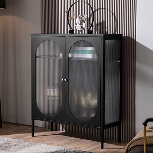 SICOTAS Sideboard Cabinet Buffet, Modern Accent Buffet Storage Cabinet with Glass Doors, Free Standing Cabinet for Living Room, Cupboard Console Table for Kitchen Dining Room, Black