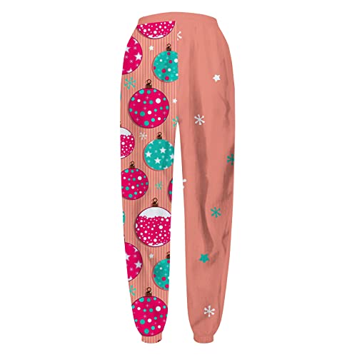 Straight Leg Sweatpants,Womens Sweatpants with Pockets Christmas Print Drawstring Workout Active Joggers Merry Christmas Print Wide Leg Pajama Pants Reindeer Print Hot Pink XL