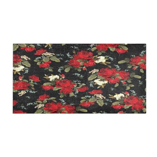 YETTASBIN Red Rose Area Rug, Anti Fatigue Large Floor Mat, Soft Absorbent Washable Plush Carpet with Non-Slip Rubber Back for Entryway, Bedroom, Sink, Kitchen, Bathroom, 39 x 20 Inch