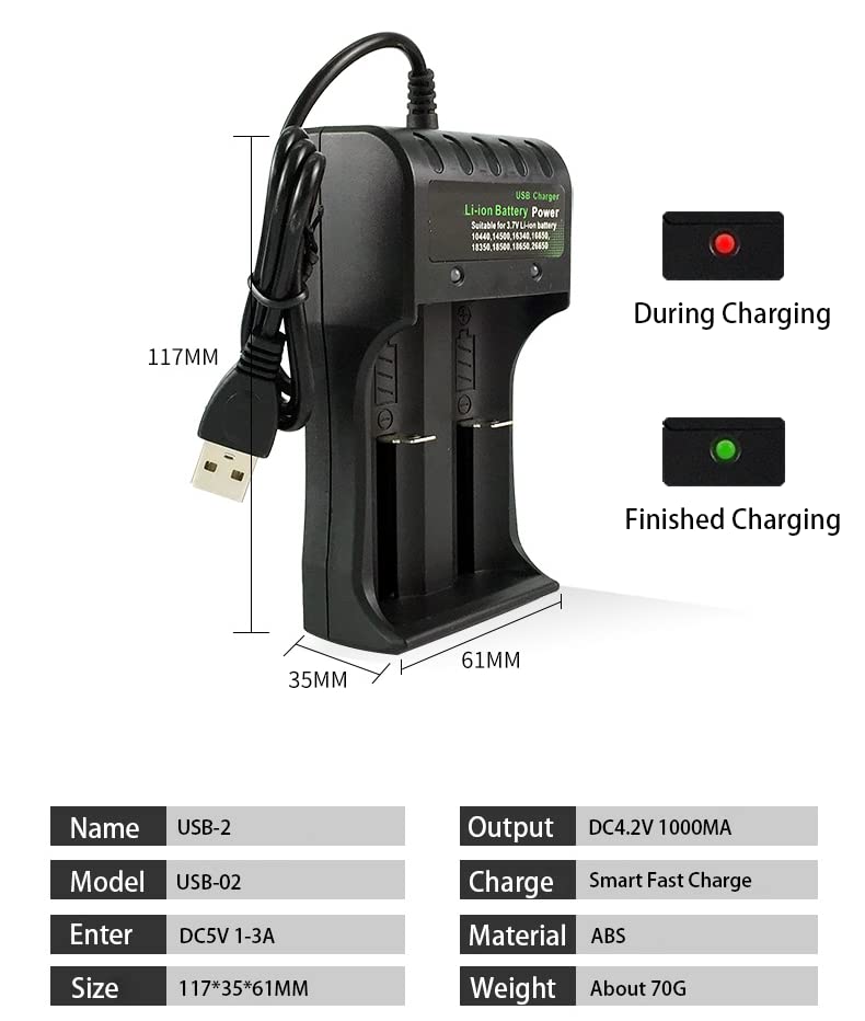 CBJJ 16340 Battery with Charger, 3.7V 16340 Rechargeable Battery 2800mAh High Capacity Batteries with 2 Bays Charger (4 Pack 16340 Batteries and Charger)