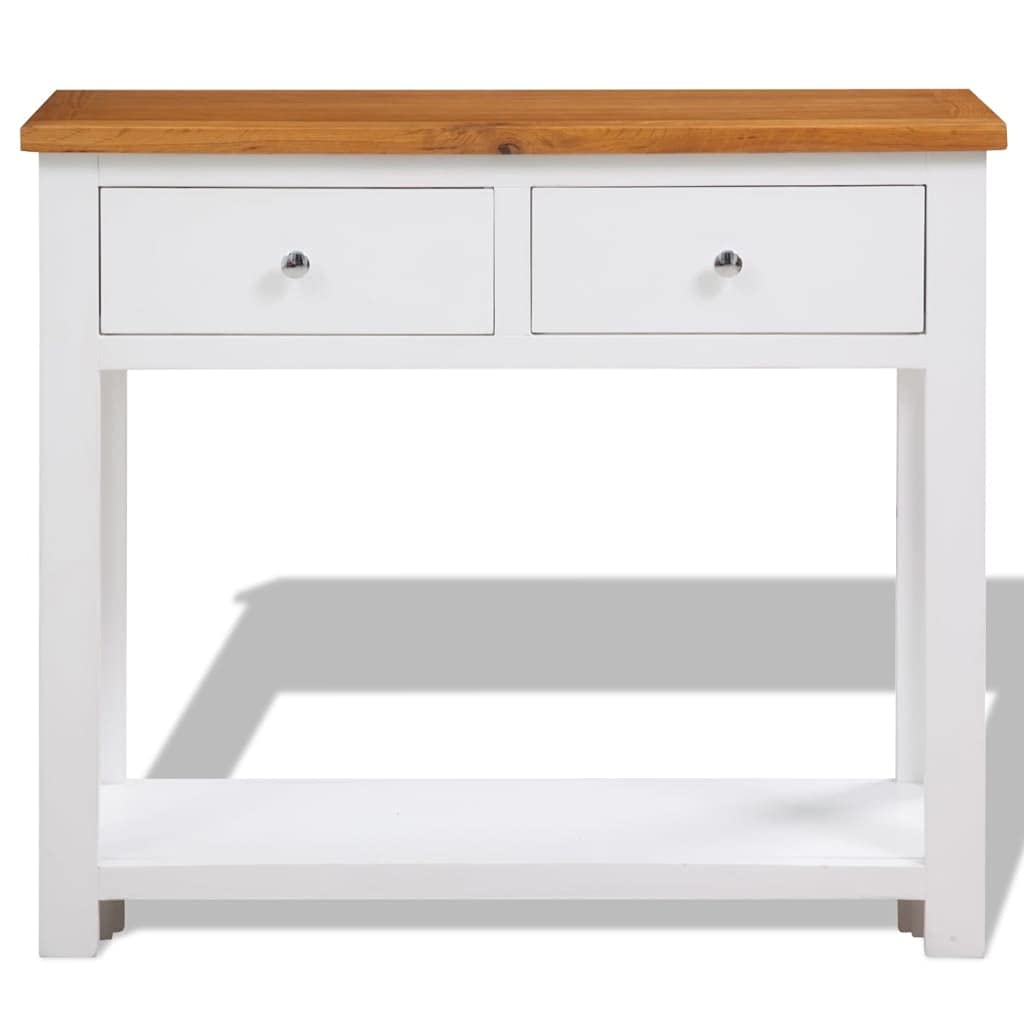 Console Table Modern | Wooden Sofa Table with 2 Drawers | Entryway Table for Hallway, Entryway, Living Room | Brown and White Soild Oak Top with Acacia Wood Frame | 32.7" x 11.8" x 28.7"
