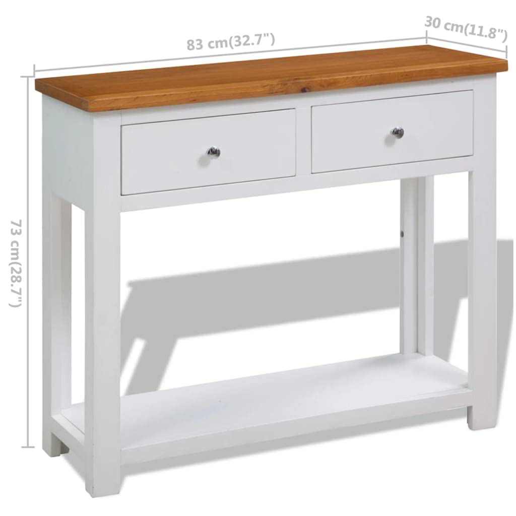 Console Table Modern | Wooden Sofa Table with 2 Drawers | Entryway Table for Hallway, Entryway, Living Room | Brown and White Soild Oak Top with Acacia Wood Frame | 32.7" x 11.8" x 28.7"