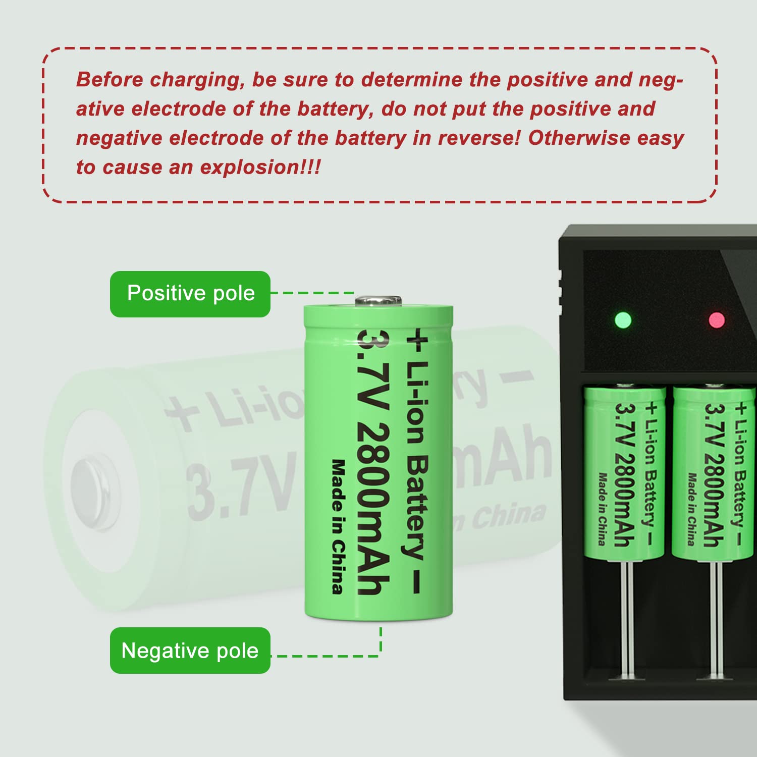 CBJJ 16340 Battery with Charger, 3.7V 16340 Rechargeable Battery 2800mAh High Capacity Batteries with 2 Bays Charger (4 Pack 16340 Batteries and Charger)