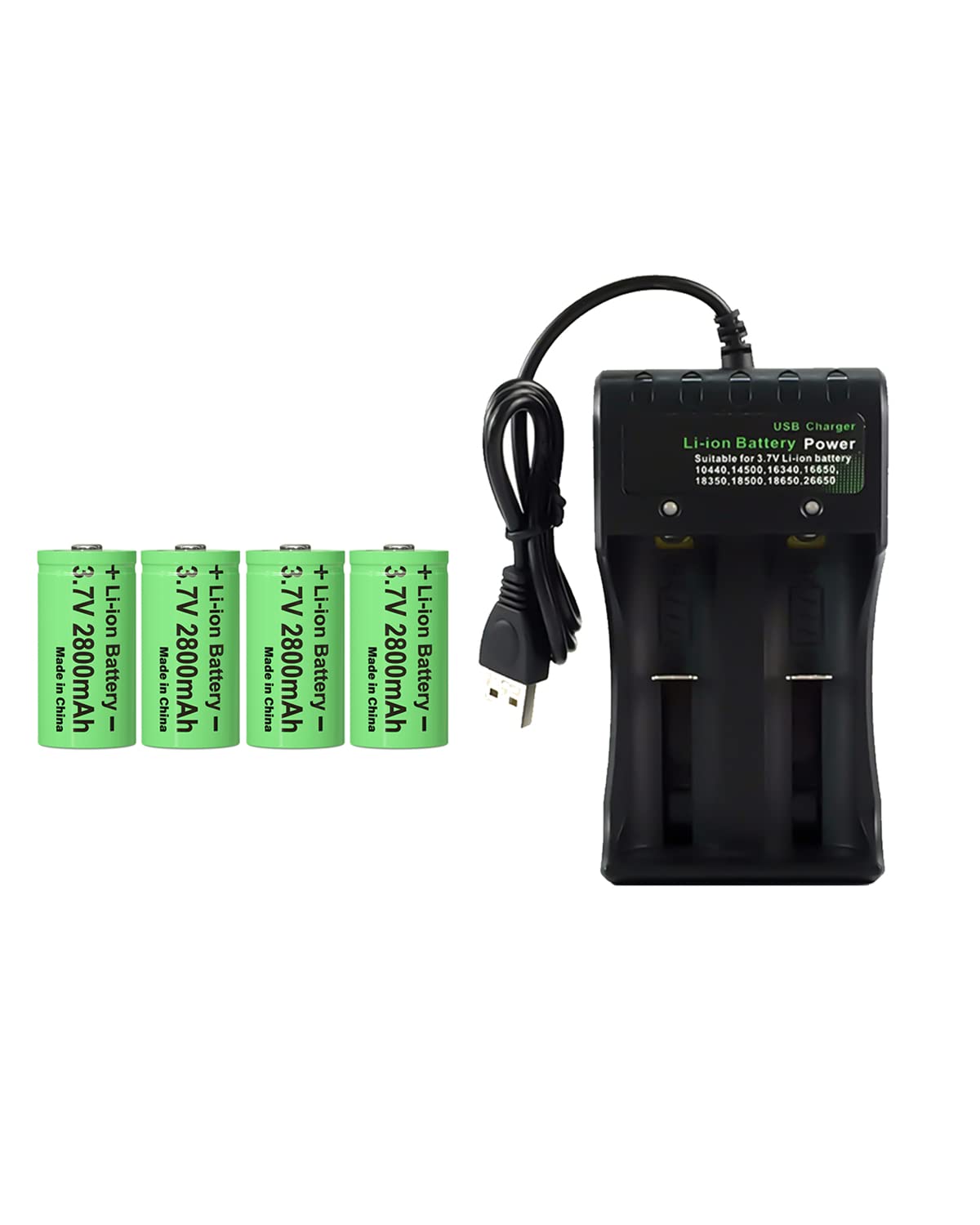 CBJJ 16340 Battery with Charger, 3.7V 16340 Rechargeable Battery 2800mAh High Capacity Batteries with 2 Bays Charger (4 Pack 16340 Batteries and Charger)