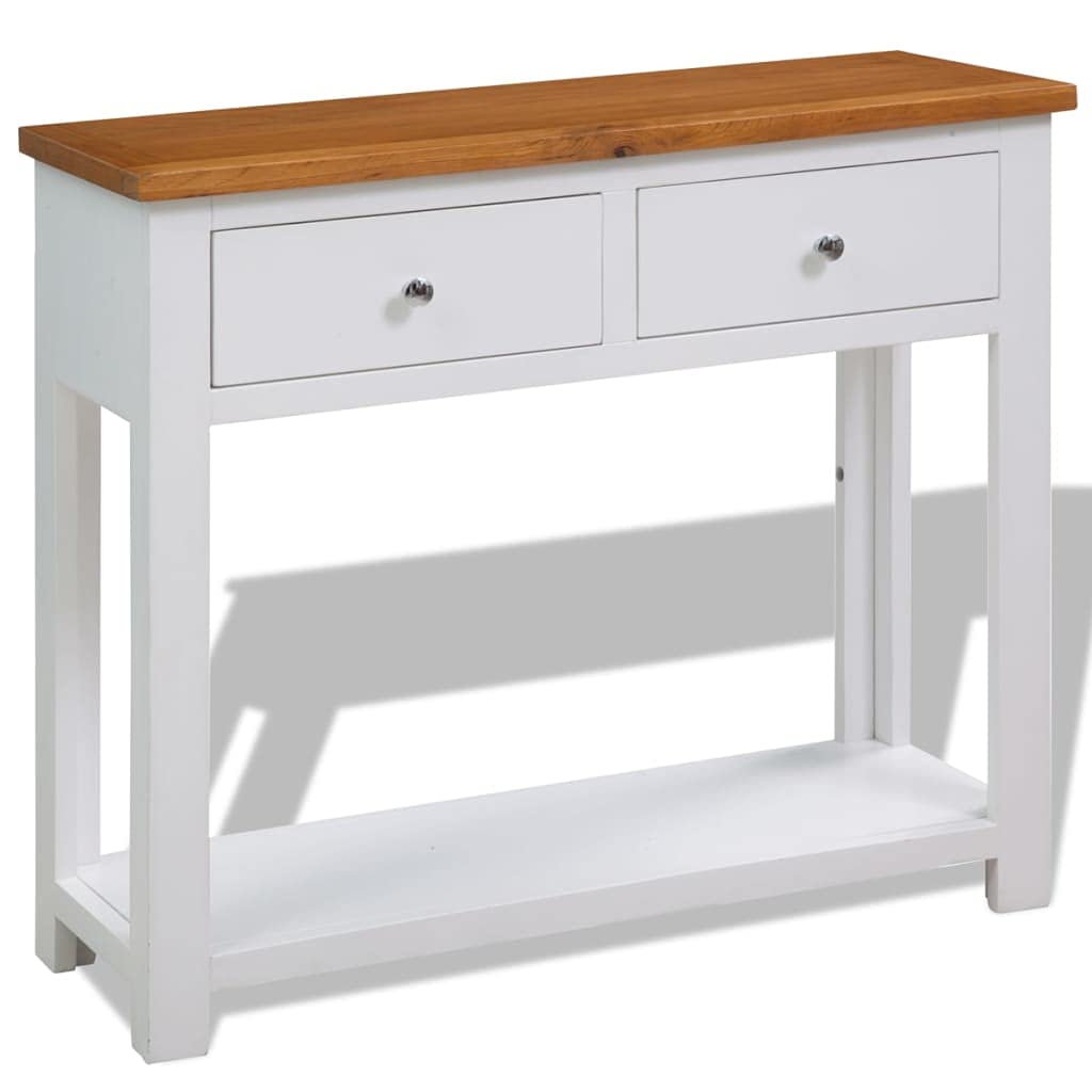Console Table Modern | Wooden Sofa Table with 2 Drawers | Entryway Table for Hallway, Entryway, Living Room | Brown and White Soild Oak Top with Acacia Wood Frame | 32.7" x 11.8" x 28.7"