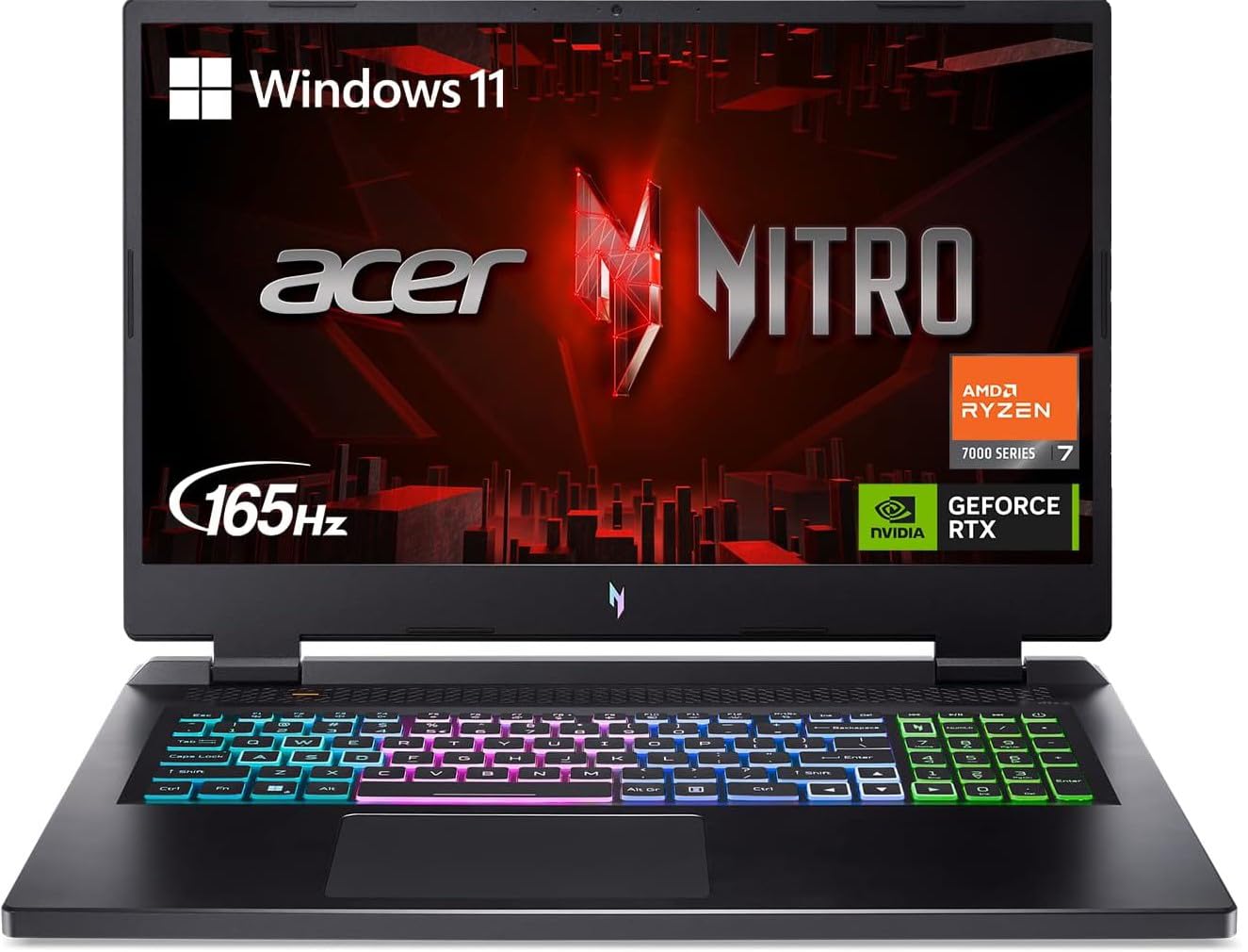 Acer Nitro 17 Gaming Laptop | 17.3'' QHD IPS 165Hz | AMD 8-core Ryzen 7 7840HS (>i7-11800H) | 64GB DDR5 1TB SSD | GeForce RTX 4060 8GB Graphic | RGB Backlit USB-C Win11Pro Black + 32GB MicroSD Card