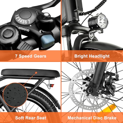 SENADA 20 x 3.0 Fat Tire Folding Electric Bicycle, 750W Peak Foldable Electric Bike 25MPH 62Miles Range, Colorful Display & 7-Speed with Rear Seat Cushion